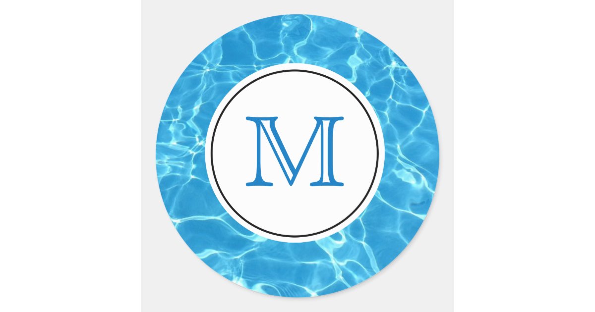Sparkling Blue Swimming Pool Water Monogram Classic Round Sticker | Zazzle