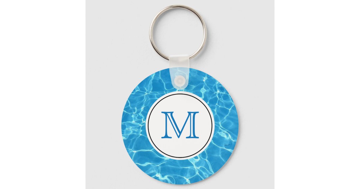 Sparkling Blue Swimming Pool Water Monogram Keychain | Zazzle