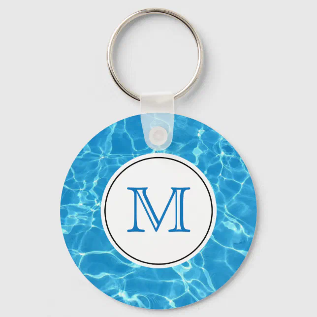 Sparkling Blue Swimming Pool Water Monogram Keychain | Zazzle