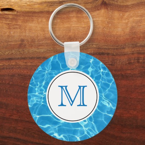 Sparkling Blue Swimming Pool Water Monogram Keychain | Zazzle