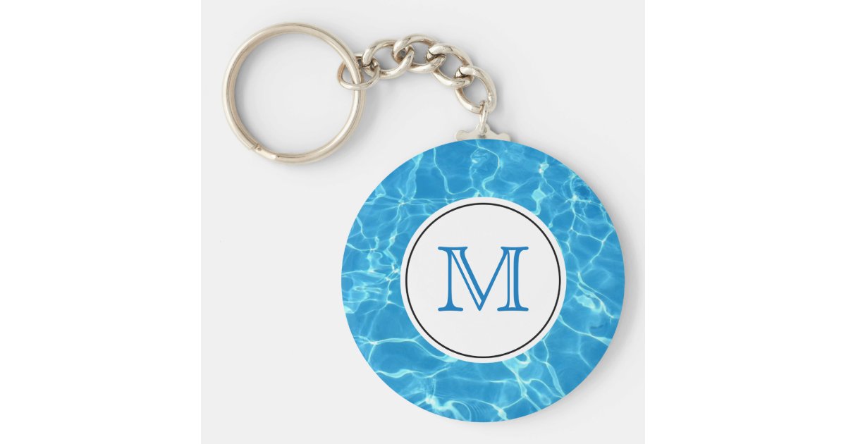 Sparkling Blue Swimming Pool Water Monogram Keychain | Zazzle