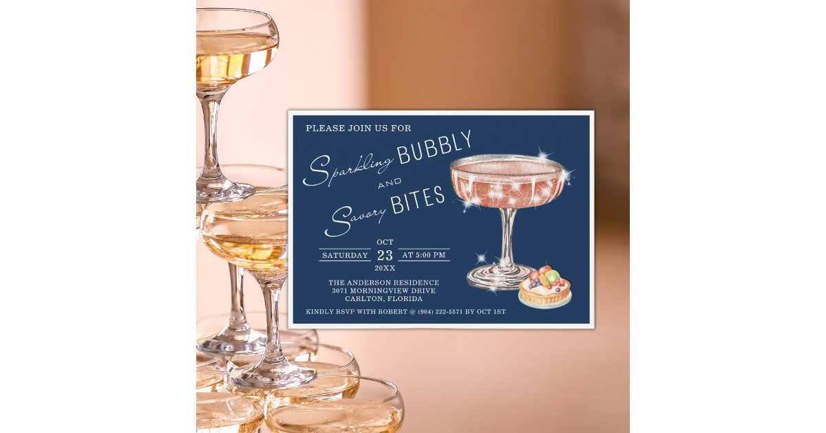 Sparkling Bubbly and Savory Bites Happy Hour Invitation | Zazzle