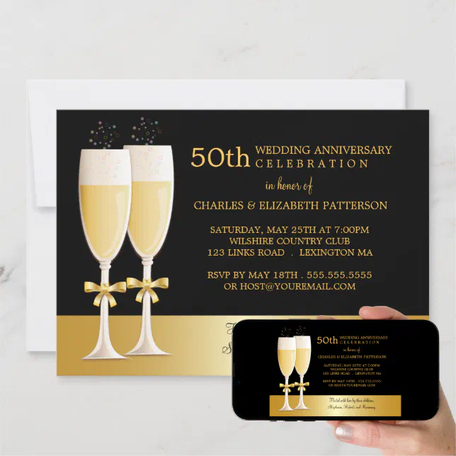 Sparkling Champagne 50th Wedding Anniversary Party Invitation | Zazzle