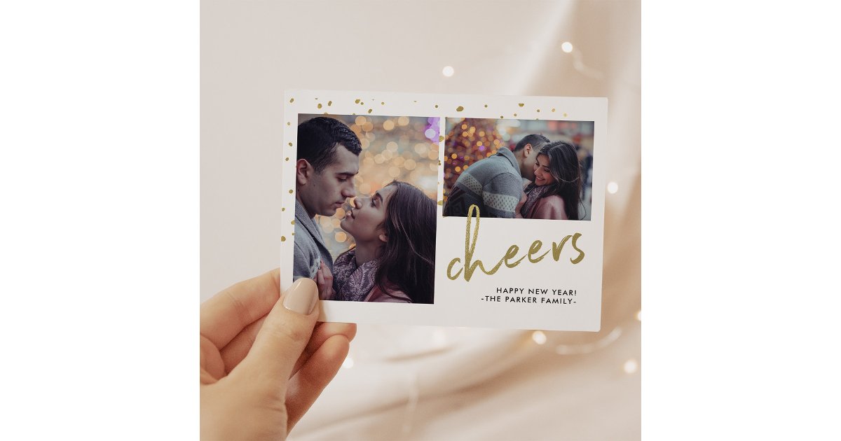 Sparkling Cheer | Happy New Year Two Photo Holiday Card | Zazzle