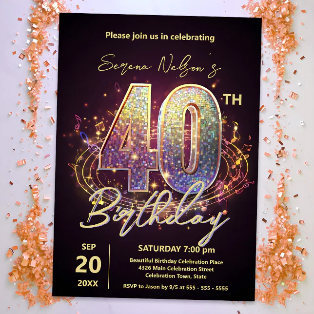 Sparkling Disco Dance 40th Birthday Celebration Invitation | Zazzle