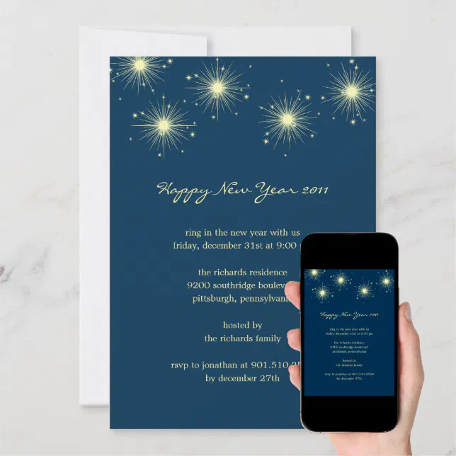 Sparkling Fireworks New Year's Eve Party Invites | Zazzle