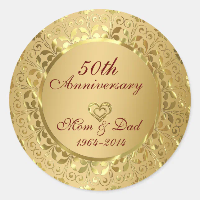 Sparkling Gold 50th Wedding Anniversary Classic Round Sticker Zazzle