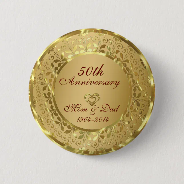 Sparkling Gold 50th Wedding Anniversary Pinback Button | Zazzle
