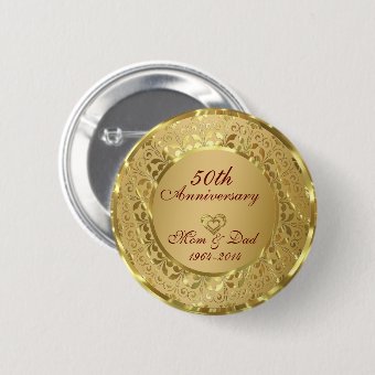 Sparkling Gold 50th Wedding Anniversary Pinback Button | Zazzle