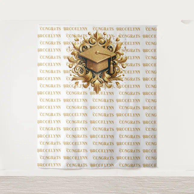 Sparkling Gold Glitter Graduation Step and Repeat Tapestry | Zazzle