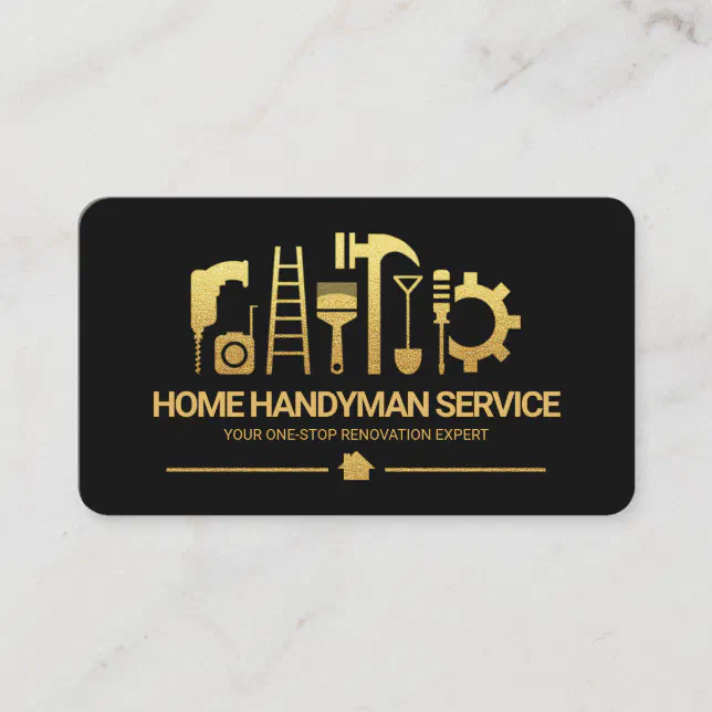 Sparkling Gold Handyman Construction Tools Business Card | Zazzle