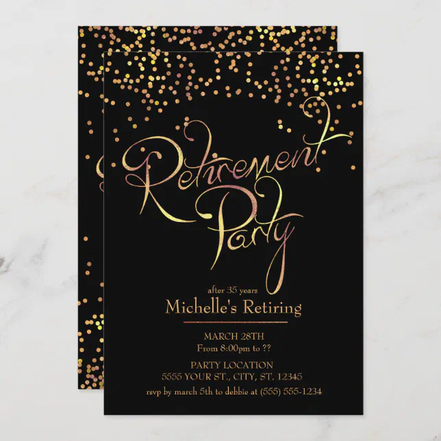 Sparkling Gold Retirement Party Invitations | Zazzle