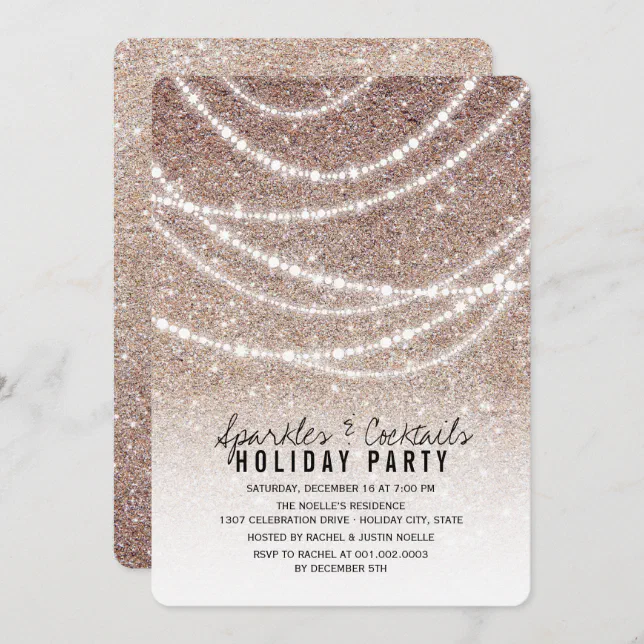 Sparkling Lights Chic Glitter Holiday Party Invite | Zazzle