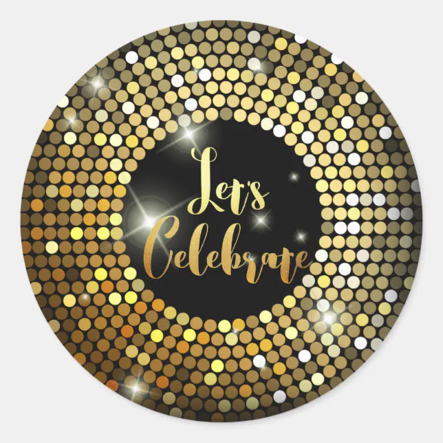 Sparkling Lights Gold Glitter Night Party Classic Round Sticker | Zazzle
