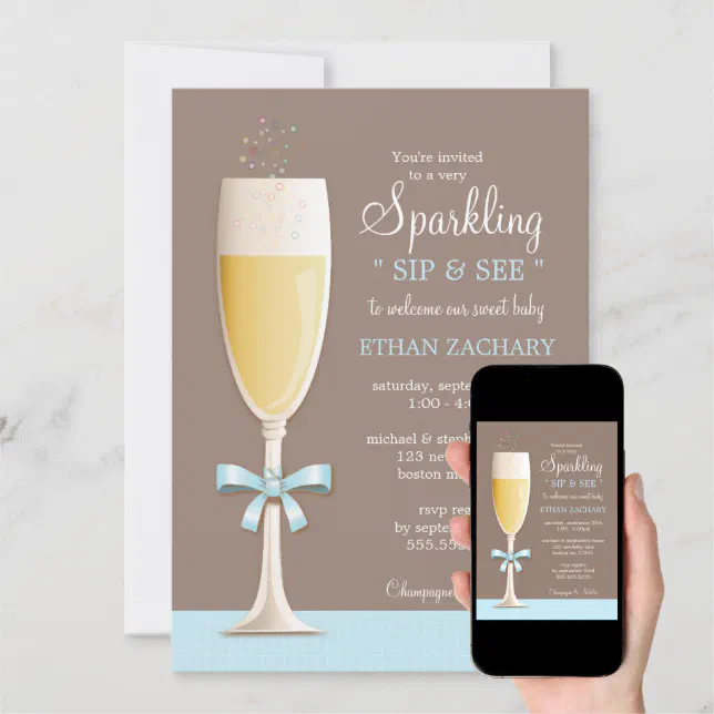 Sparkling New Baby Boy Sip and See Invitation | Zazzle