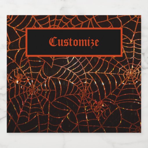 Sparkling Orange Spider Webs Liquor Bottle Label | Zazzle