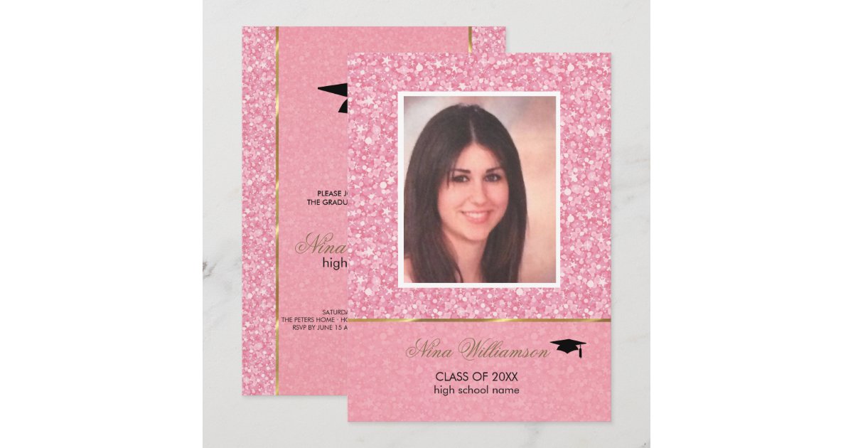 Sparkling Pink Glitter-Graduation Invitation | Zazzle