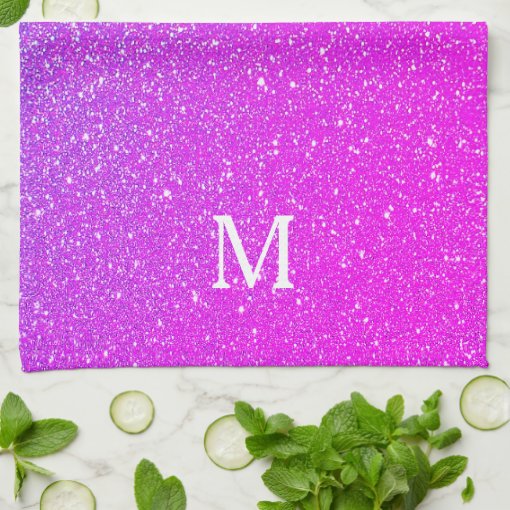 Sparkling Pink Glitter Ombre Monogram Initial Cute Kitchen Towel | Zazzle