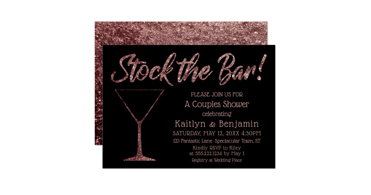 Sparkling Rose Gold Stock the Bar Couples Shower Invitation | Zazzle.com