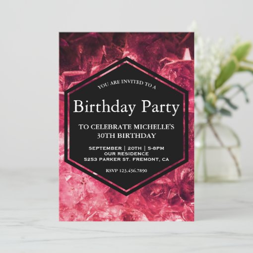 Sparkling Ruby Red Gemstone Birthday Party Invitation | Zazzle