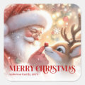 Sparkling Santa Rudolph Personalized Christmas Square Sticker | Zazzle