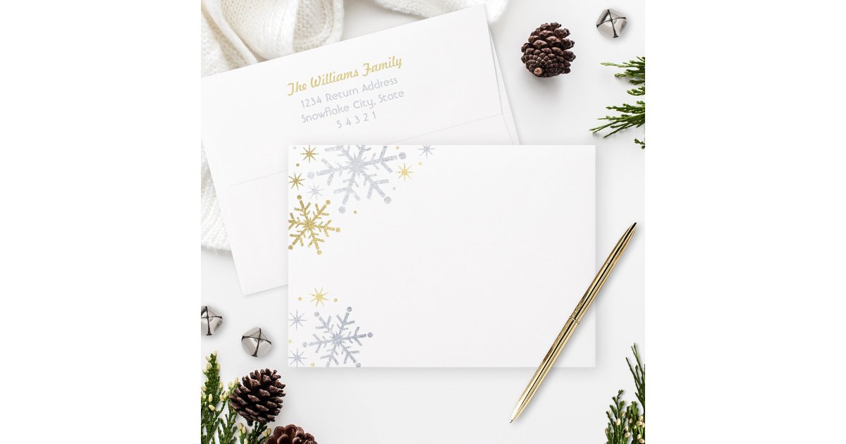 Sparkling Silver and Gold Snowflake Holiday Envelope | Zazzle