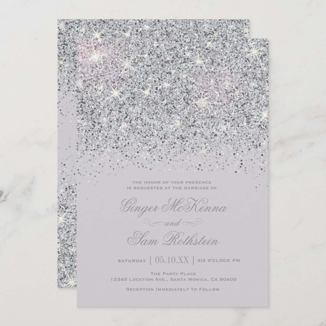 Sparkling Silver Glitter Wedding Invitations | Zazzle