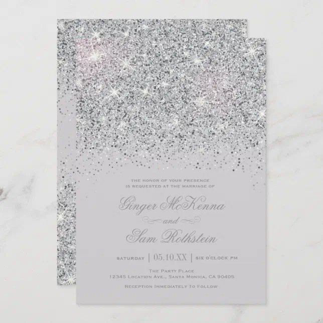 Sparkling Silver Glitter Wedding Invitations | Zazzle
