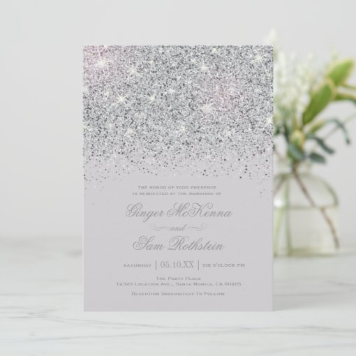 Sparkling Silver Glitter Wedding Invitations | Zazzle