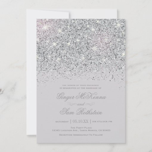 Sparkling Silver Glitter Wedding Invitations | Zazzle