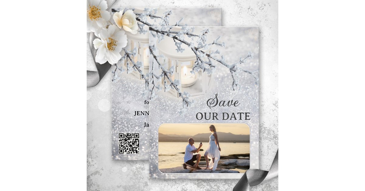 Sparkling Snow Photo Winter Save the Date Card | Zazzle