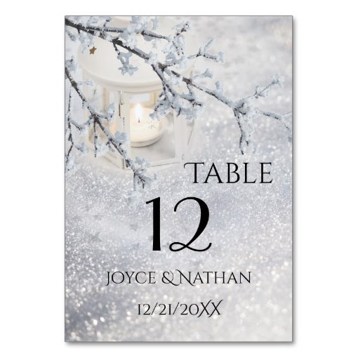 Sparkling Snow Winter Wedding Table Number Card | Zazzle
