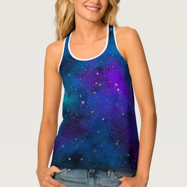 Sparkling Stars on Blue & Purple Space Background Tank Top | Zazzle
