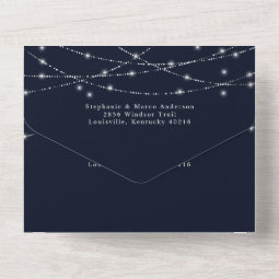 Sparkling String Lights Elegant Navy Blue Wedding All In One Invitation | Zazzle