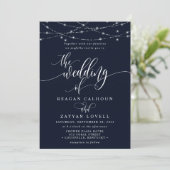 Sparkling String Lights Elegant Navy Wedding Invitation | Zazzle