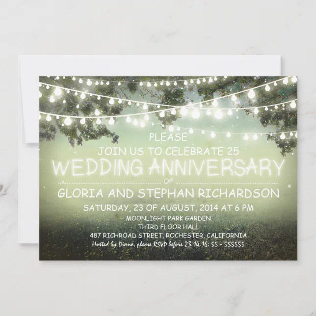 sparkling string lights wedding anniversary INVITE | Zazzle