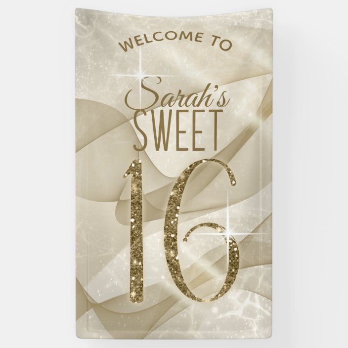 Sparkling Swirls Sweet Sixteen Gold ID652 Banner | Zazzle.com
