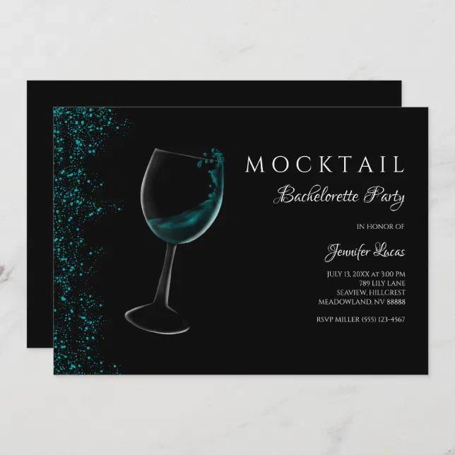 Sparkling teal blue Mocktail bachelorette party Invitation | Zazzle