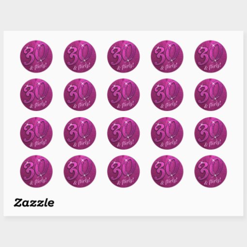 Sparkly 30 and Flirty Birthday Party Stickers | Zazzle