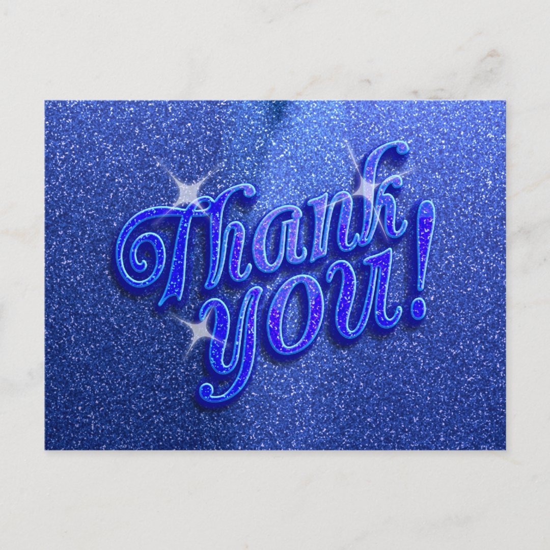 Sparkly Blue Thank You Postcard | Zazzle
