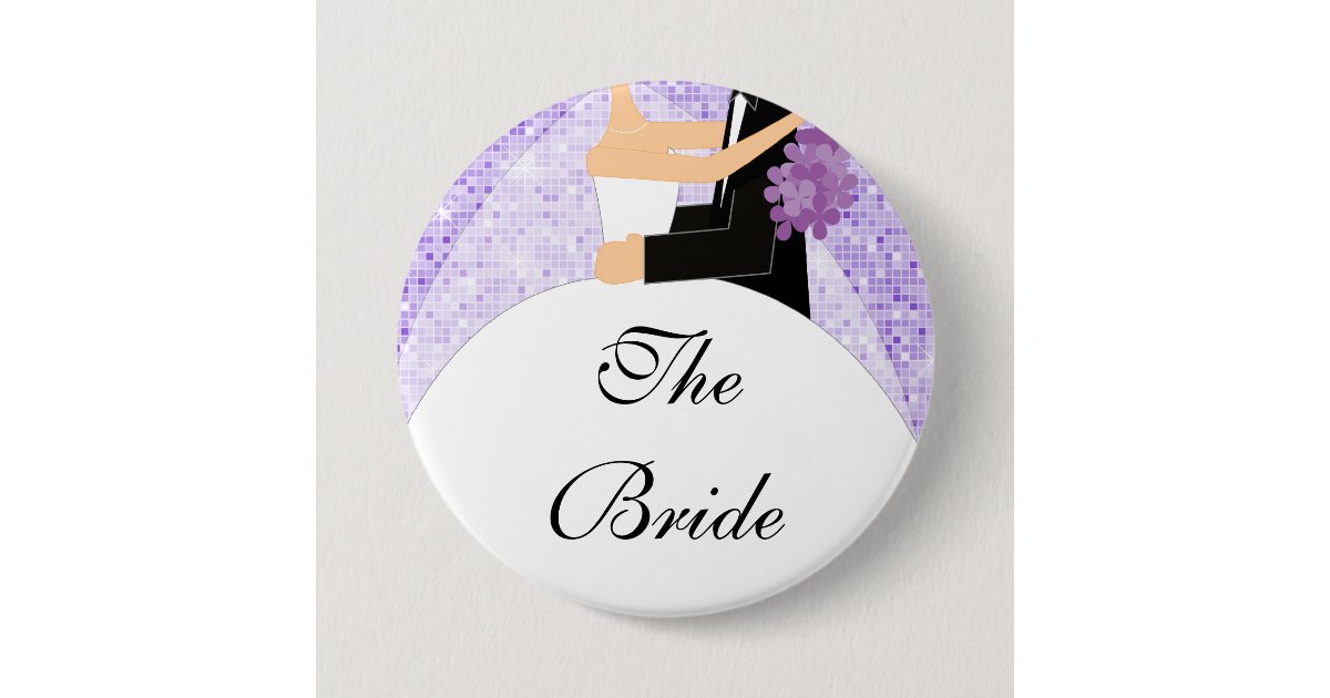 Sparkly Bride Bridal Party Button / Pin Purple | Zazzle