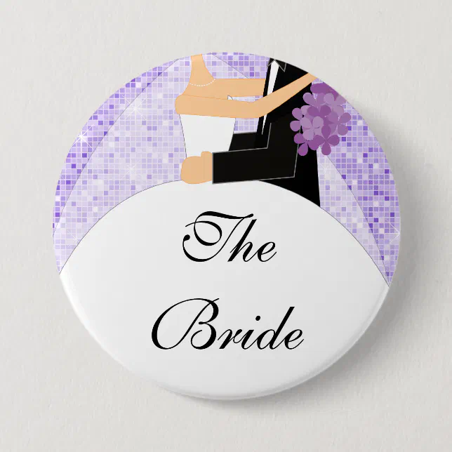 Sparkly Bride Bridal Party Button / Pin Purple | Zazzle