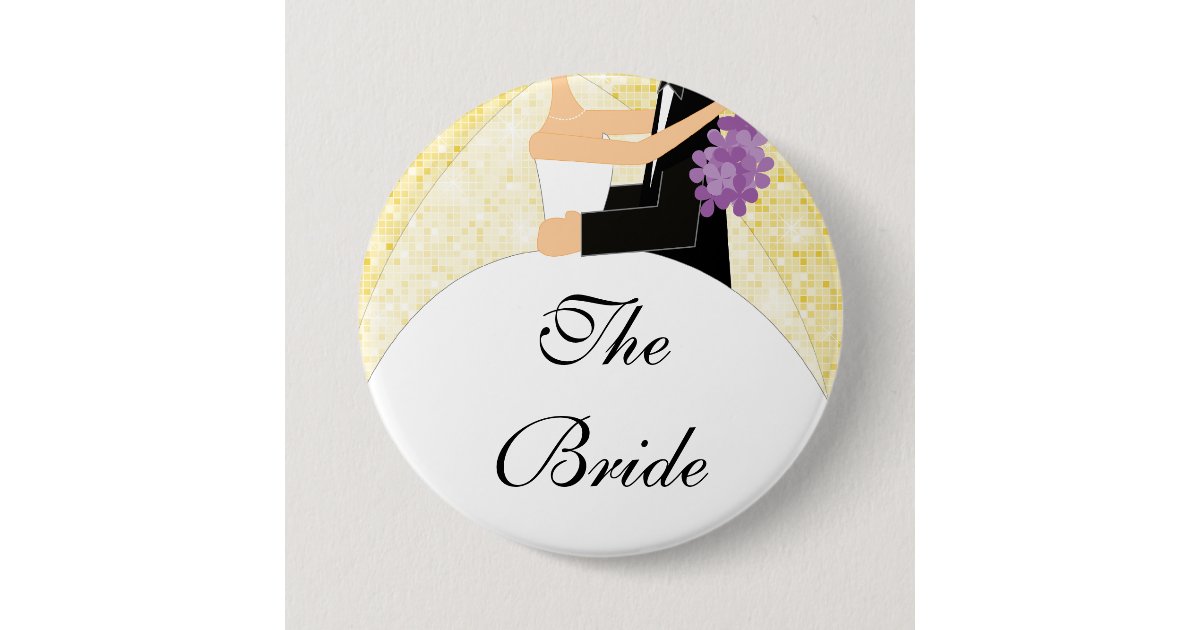 Sparkly Bride Bridal Party Button / Pin Yellow | Zazzle