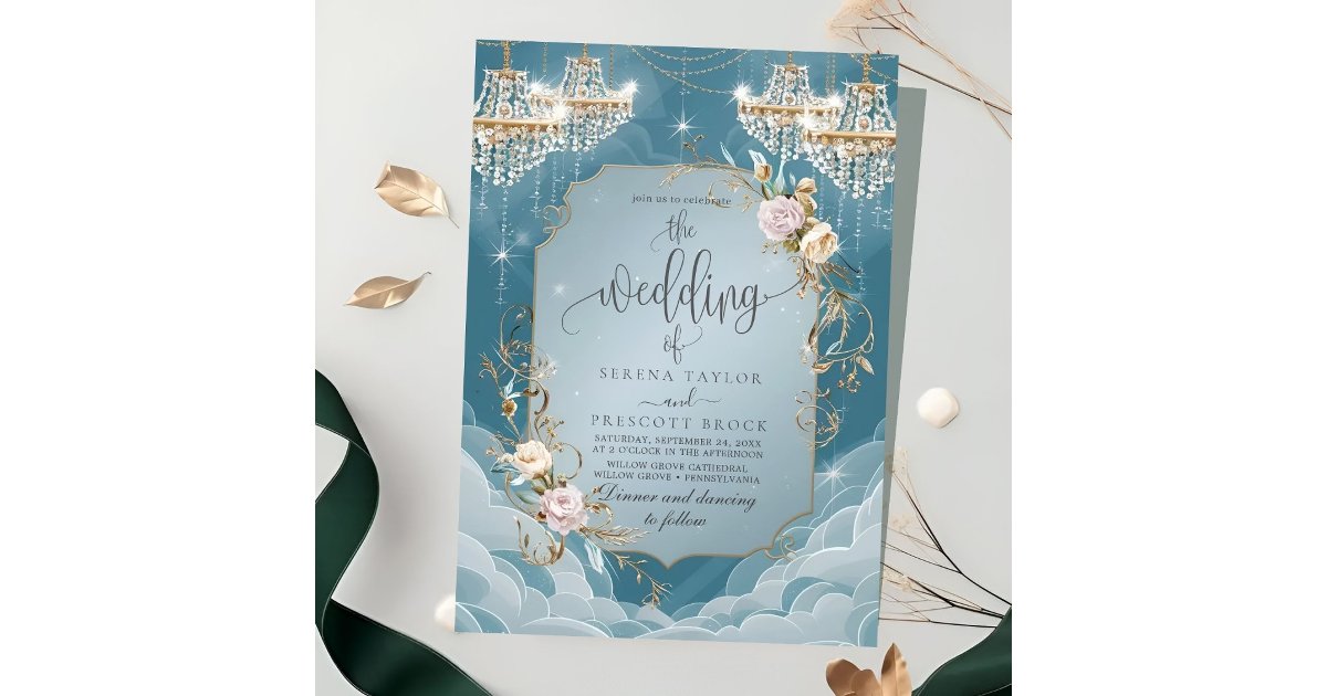 Sparkly Chandelier Floral Lavish Wedding Invitation | Zazzle