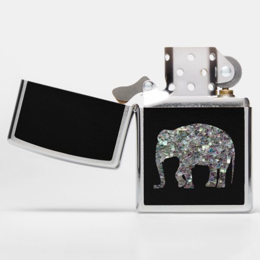 Sparkly colorful silver mosaic Elephant on Black Zippo Lighter | Zazzle