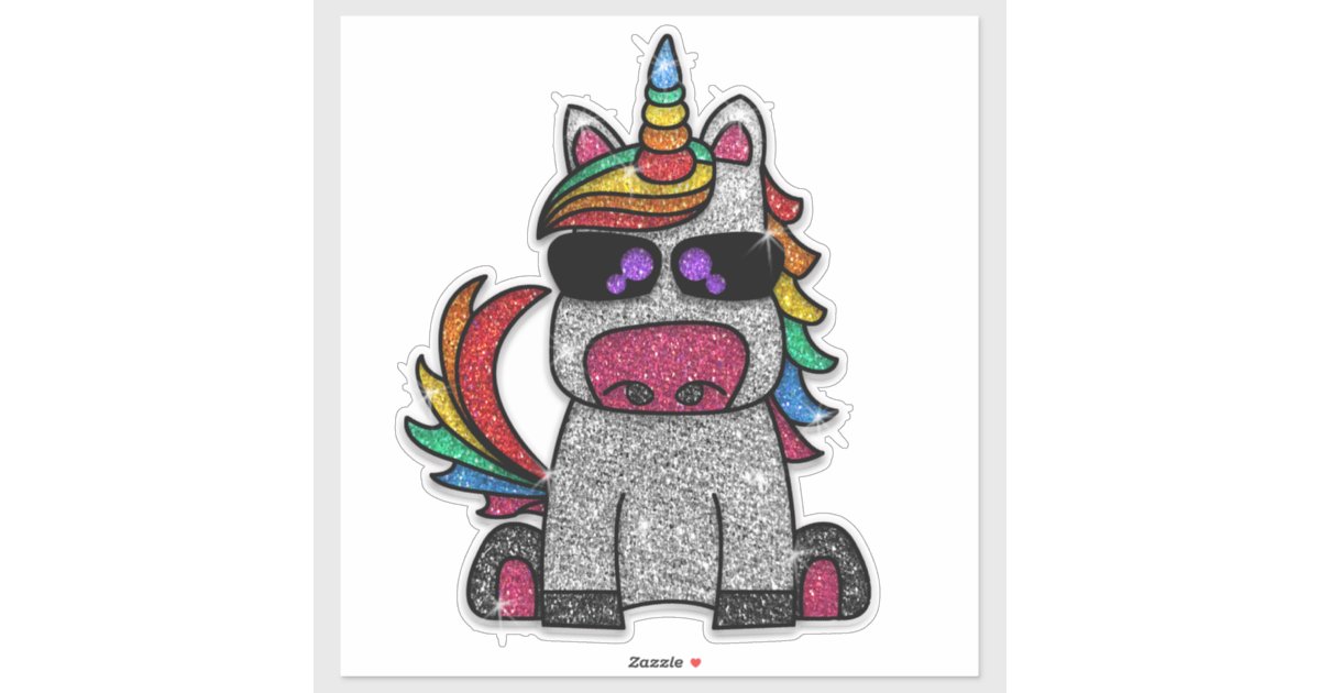 Sparkly Cute Glitter Rainbow Unicorn Sparkle Sticker | Zazzle