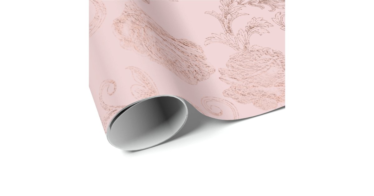 Sparkly Diamonds Blush Damask Pink Rose Gold Wrapping Paper | Zazzle