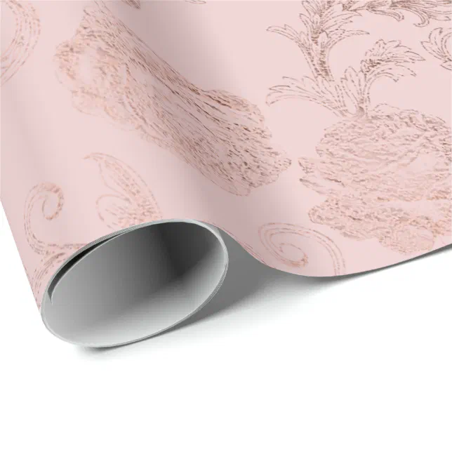 Sparkly Diamonds Blush Damask Pink Rose Gold Wrapping Paper | Zazzle