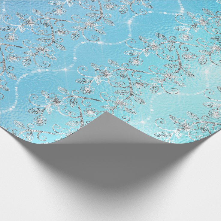 Sparkly Diamonds Silver Gray Blue Ocean Glass Wrapping Paper | Zazzle