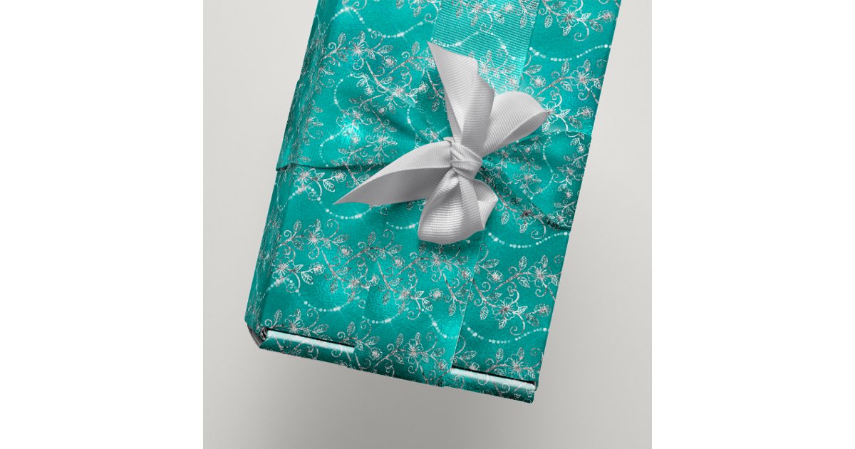Sparkly Diamonds Silver Gray Teal Blue Glass Wrapping Paper | Zazzle